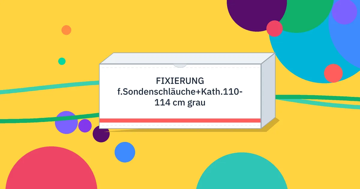 Symbolbild: Packung mit der Aufschrift FIXIERUNG f.Sondenschläuche+Kath.110-114 cm grau (PZN 20653052) – Verfügbarkeit und Bezug in Apotheken in Frankfurt am Main