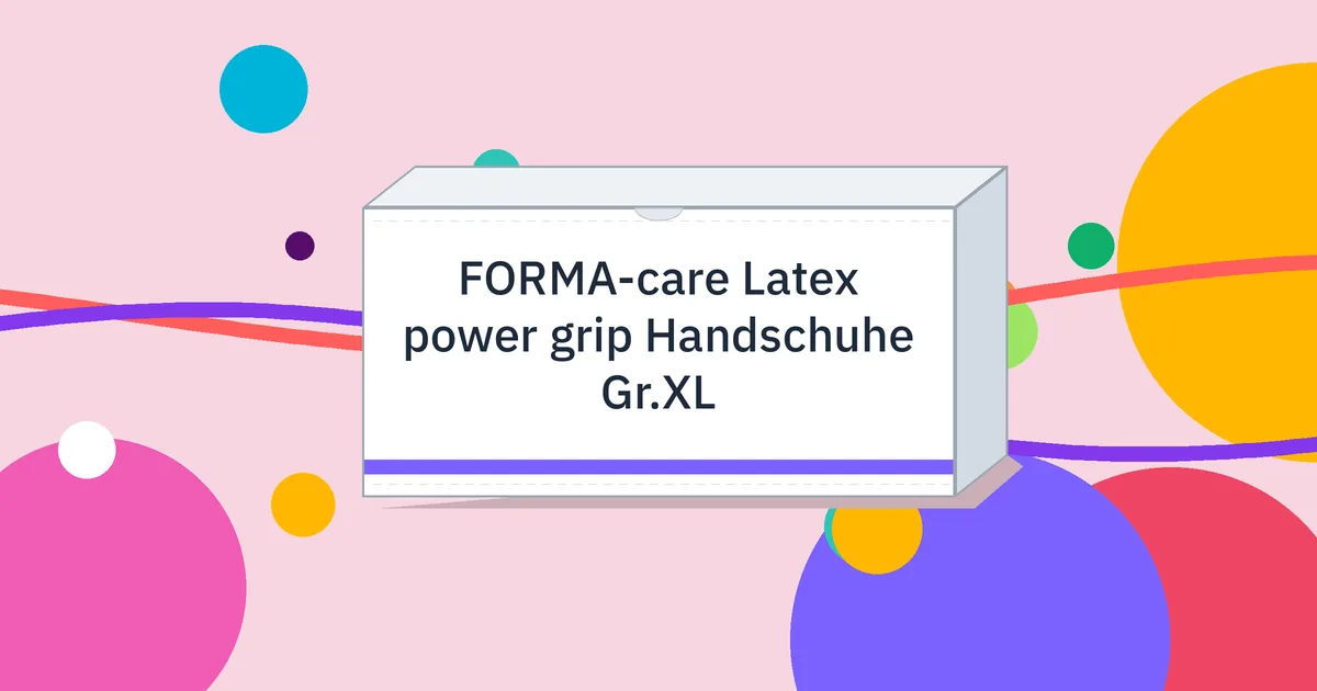 Symbolbild: Packung mit der Aufschrift FORMA-care Latex power grip Handschuhe Gr.XL (PZN 03420524) – Verfügbarkeit und Bezug in Apotheken in Frankfurt am Main