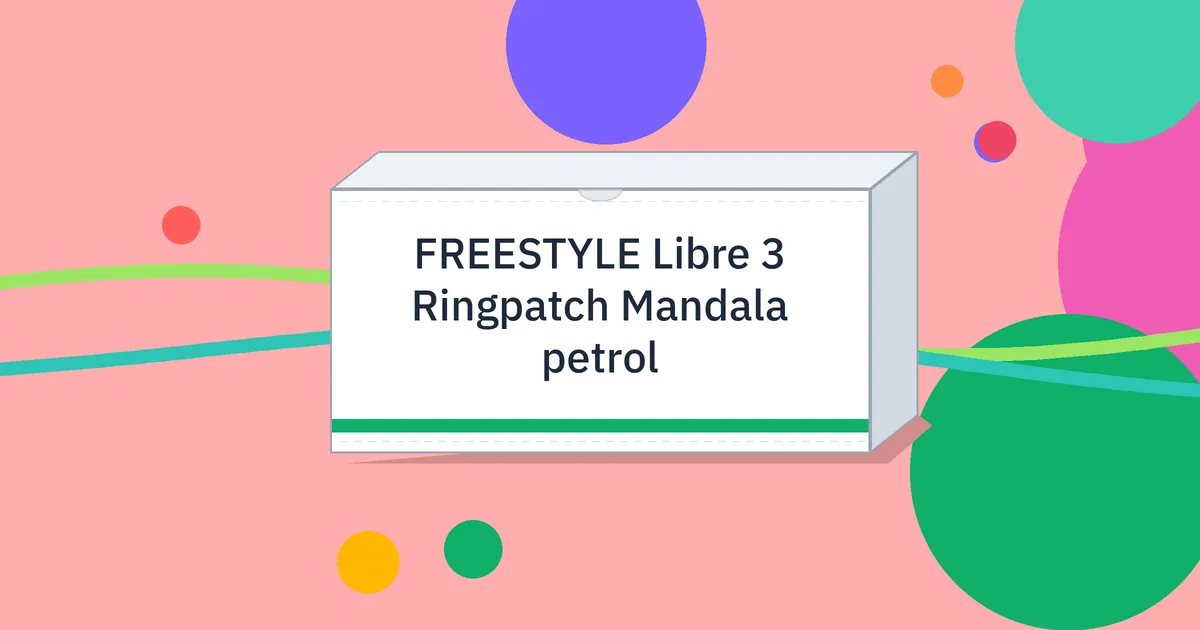 Symbolbild: Packung mit der Aufschrift FREESTYLE Libre 3 Ringpatch Mandala petrol (PZN 19865234) – Verfügbarkeit und Bezug in Apotheken in Frankfurt am Main