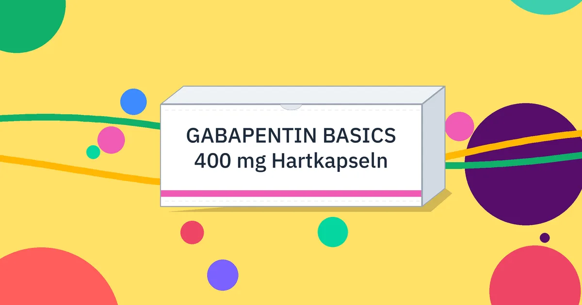 Symbolbild: Packung mit der Aufschrift GABAPENTIN BASICS 400 mg Hartkapseln (PZN 01072289) – Verfügbarkeit und Bezug in Apotheken in Frankfurt am Main