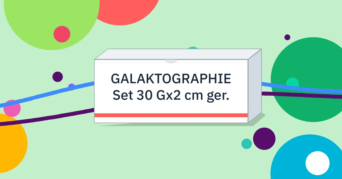 Symbolbild: Packung mit der Aufschrift GALAKTOGRAPHIE Set 30 Gx2 cm ger. (PZN 06772554) – Verfügbarkeit und Bezug in Apotheken in Frankfurt am Main