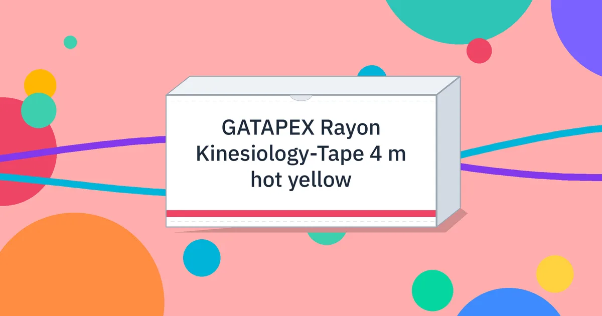 Symbolbild: Packung mit der Aufschrift GATAPEX Rayon Kinesiology-Tape 4 m hot yellow (PZN 11539860) – Verfügbarkeit und Bezug in Apotheken in Frankfurt am Main