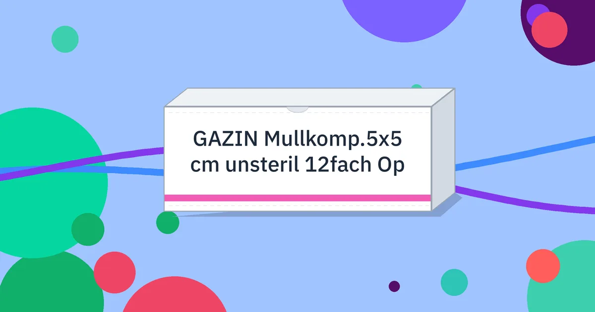 Symbolbild: Packung mit der Aufschrift GAZIN Mullkomp.5x5 cm unsteril 12fach Op (PZN 03959364) – Verfügbarkeit und Bezug in Apotheken in Frankfurt am Main