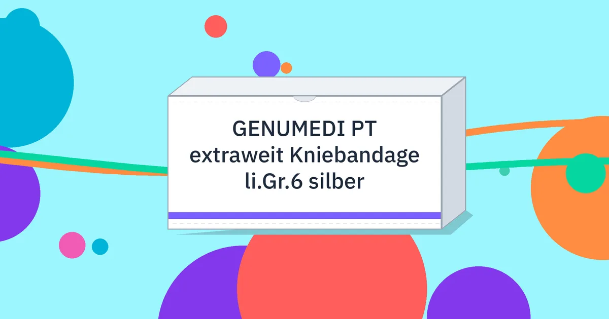 Symbolbild: Packung mit der Aufschrift GENUMEDI PT extraweit Kniebandage li.Gr.6 silber (PZN 15314106) – Verfügbarkeit und Bezug in Apotheken in Frankfurt am Main