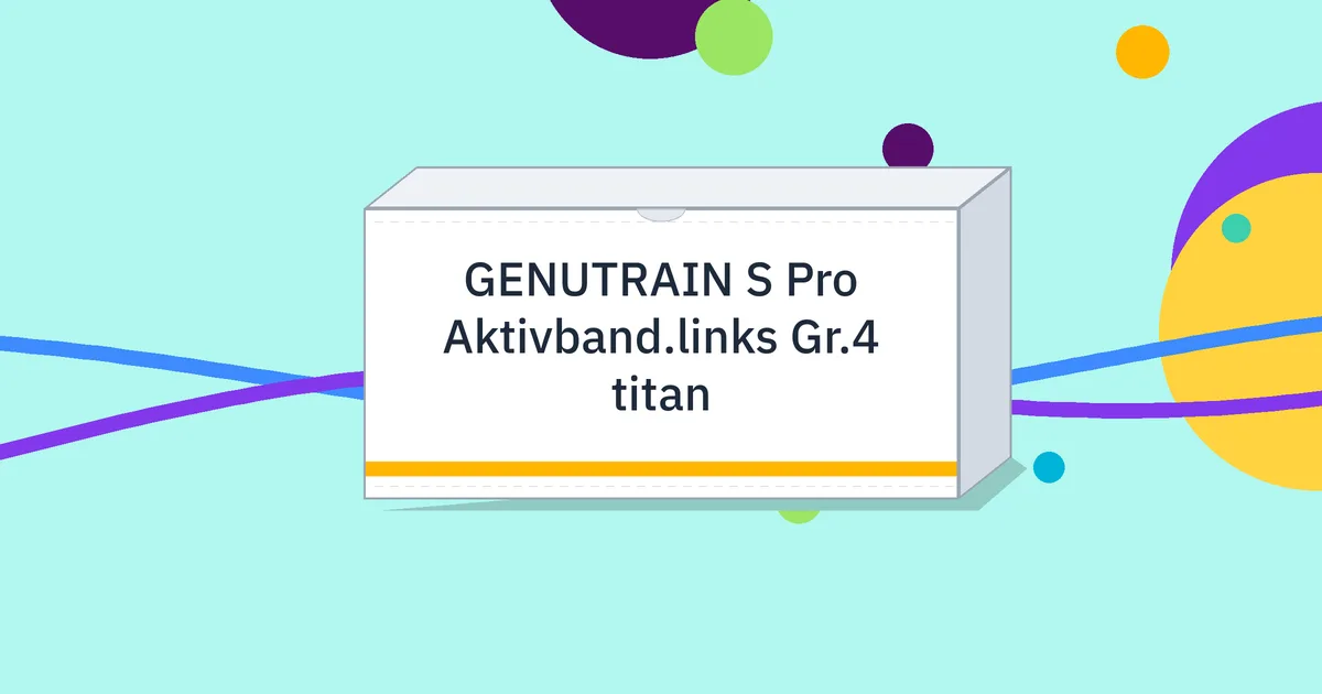 Symbolbild: Packung mit der Aufschrift GENUTRAIN S Pro Aktivband.links Gr.4 titan (PZN 09337310) – Verfügbarkeit und Bezug in Apotheken in Frankfurt am Main