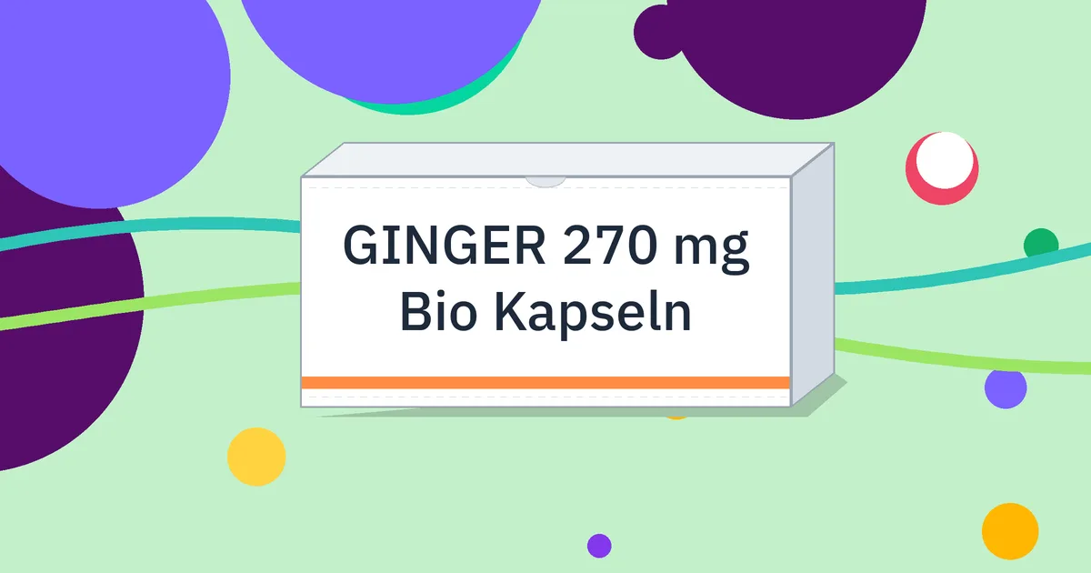 Symbolbild: Packung mit der Aufschrift GINGER 270 mg Bio Kapseln (PZN 18412163) – Verfügbarkeit und Bezug in Apotheken in Frankfurt am Main