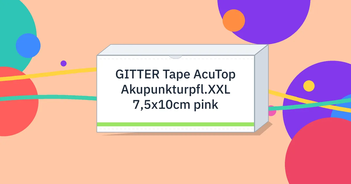 Symbolbild: Packung mit der Aufschrift GITTER Tape AcuTop Akupunkturpfl.XXL 7,5x10cm pink (PZN 18914048) – Verfügbarkeit und Bezug in Apotheken in Frankfurt am Main