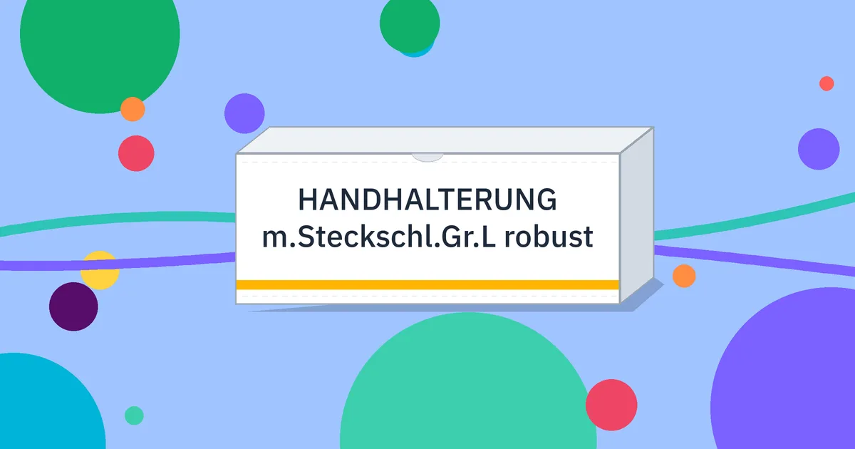 Symbolbild: Packung mit der Aufschrift HANDHALTERUNG m.Steckschl.Gr.L robust (PZN 11568347) – Verfügbarkeit und Bezug in Apotheken in Frankfurt am Main
