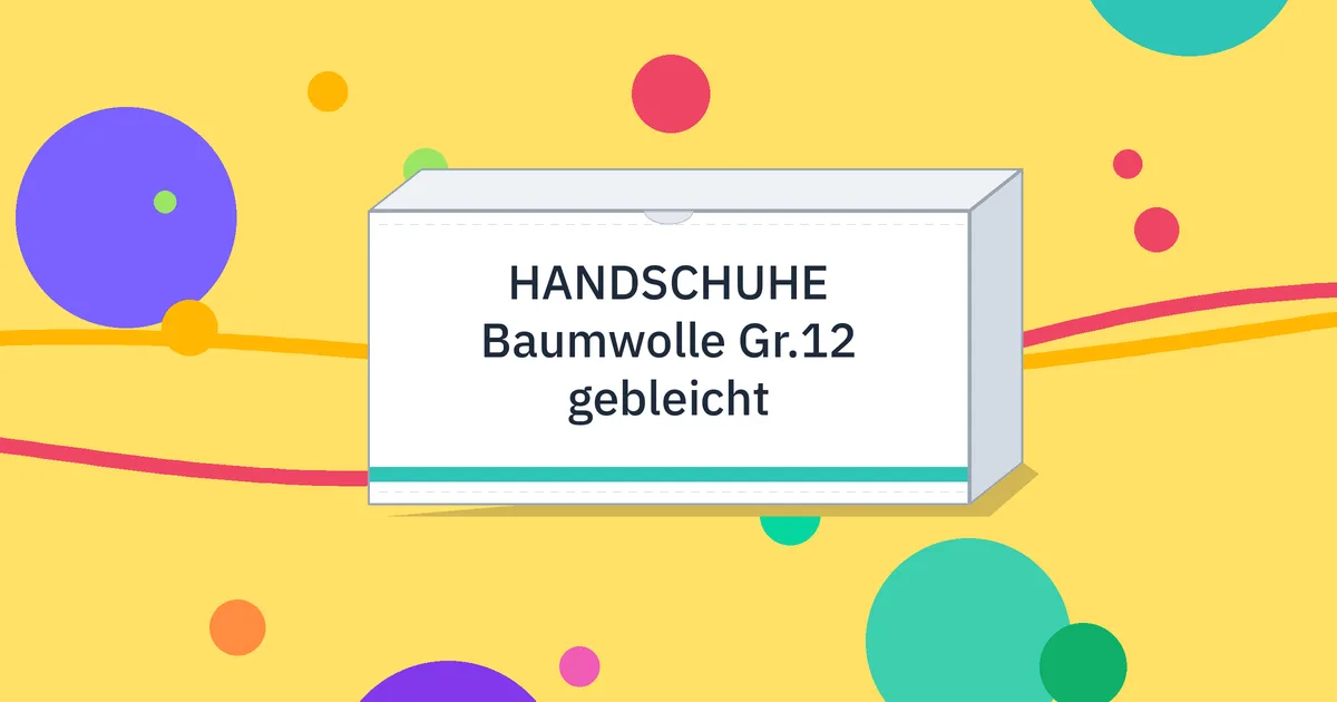 Symbolbild: Packung mit der Aufschrift HANDSCHUHE Baumwolle Gr.12 gebleicht (PZN 01469012) – Verfügbarkeit und Bezug in Apotheken in Frankfurt am Main