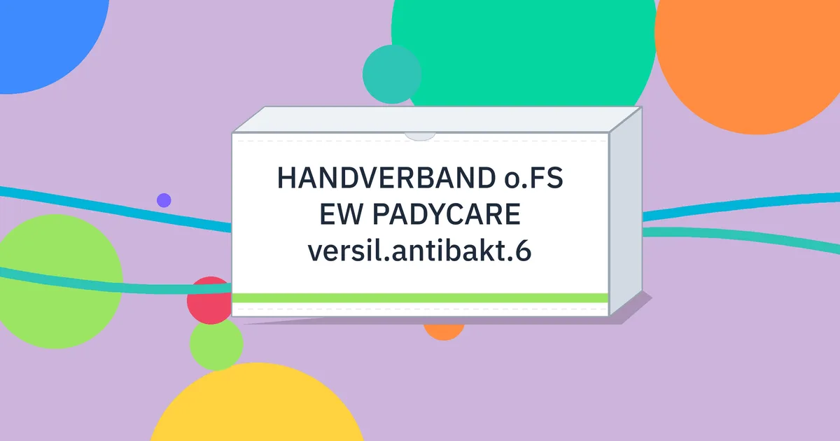 Symbolbild: Packung mit der Aufschrift HANDVERBAND o.FS EW PADYCARE versil.antibakt.6 (PZN 10939669) – Verfügbarkeit und Bezug in Apotheken in Frankfurt am Main