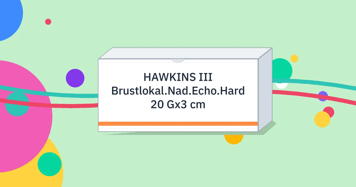 Symbolbild: Packung mit der Aufschrift HAWKINS III Brustlokal.Nad.Echo.Hard 20 Gx3 cm (PZN 06772206) – Verfügbarkeit und Bezug in Apotheken in Frankfurt am Main