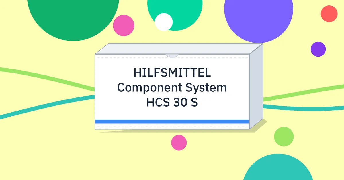 Symbolbild: Packung mit der Aufschrift HILFSMITTEL Component System HCS 30 S (PZN 07653202) – Verfügbarkeit und Bezug in Apotheken in Frankfurt am Main