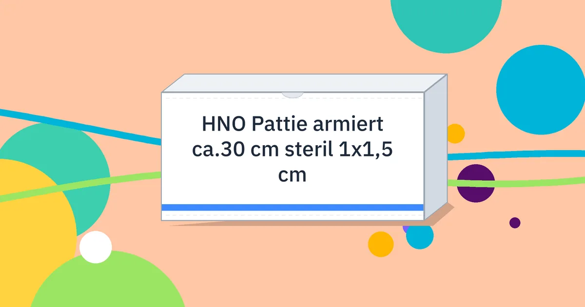 Symbolbild: Packung mit der Aufschrift HNO Pattie armiert ca.30 cm steril 1x1,5 cm (PZN 10948533) – Verfügbarkeit und Bezug in Apotheken in Frankfurt am Main