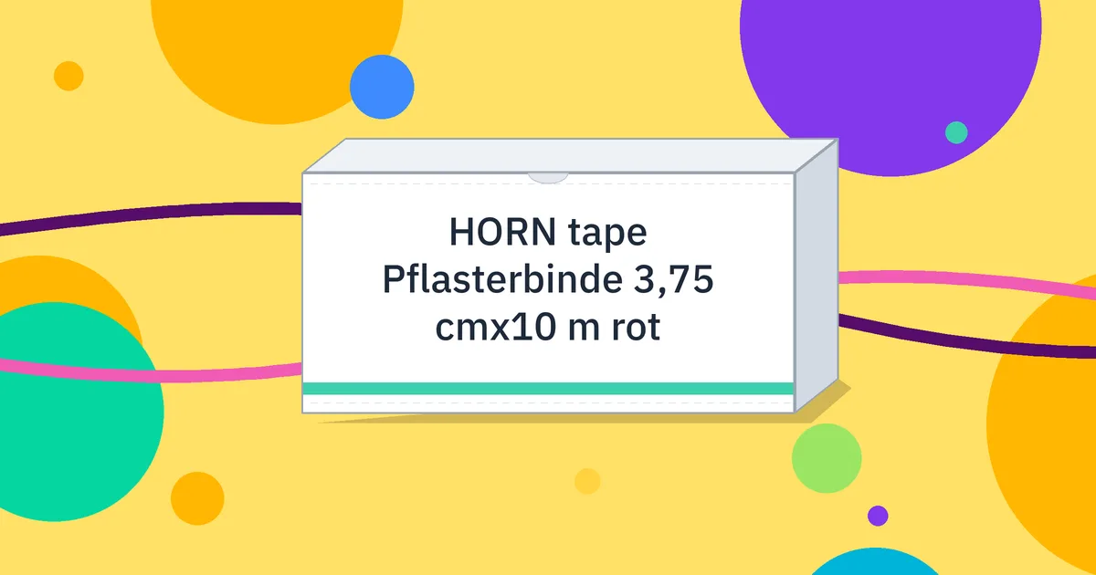 Symbolbild: Packung mit der Aufschrift HORN tape Pflasterbinde 3,75 cmx10 m rot (PZN 04676473) – Verfügbarkeit und Bezug in Apotheken in Frankfurt am Main