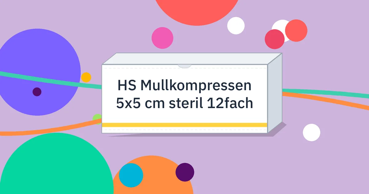 Symbolbild: Packung mit der Aufschrift HS Mullkompressen 5x5 cm steril 12fach (PZN 12596475) – Verfügbarkeit und Bezug in Apotheken in Frankfurt am Main