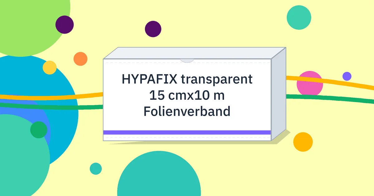 Symbolbild: Packung mit der Aufschrift HYPAFIX transparent 15 cmx10 m Folienverband (PZN 19627701) – Verfügbarkeit und Bezug in Apotheken in Frankfurt am Main