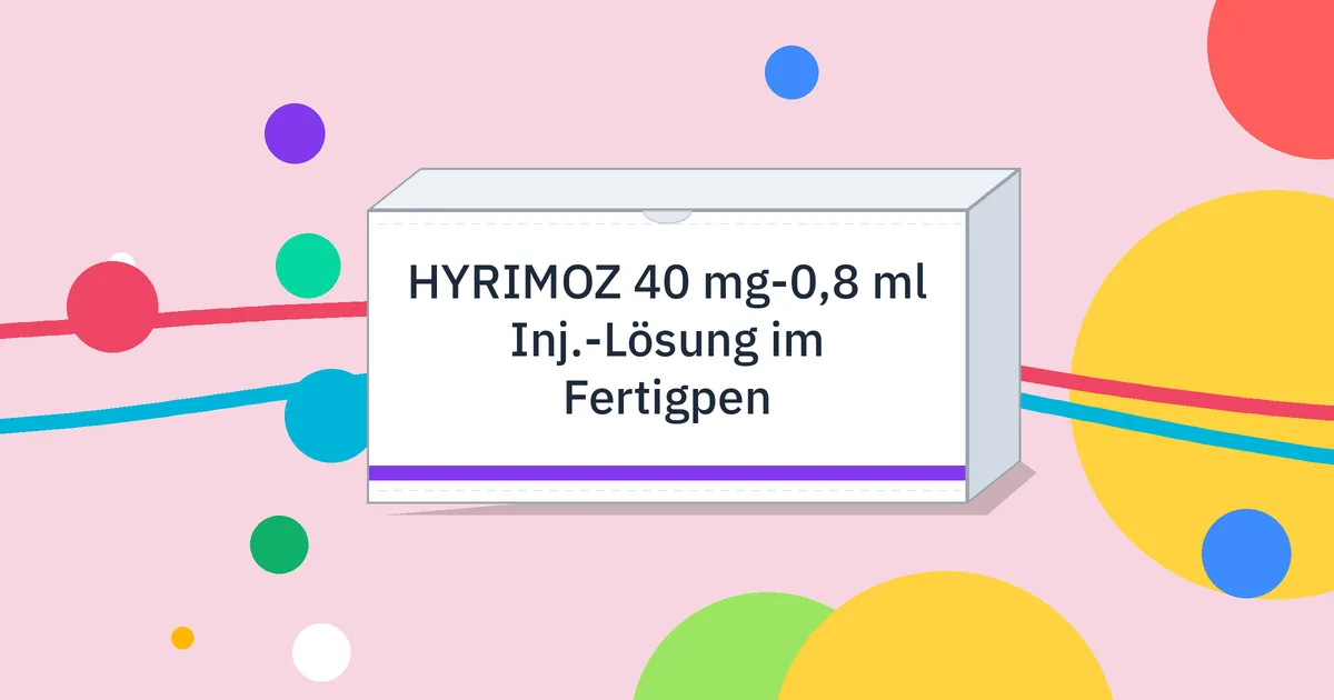 Symbolbild: Packung mit der Aufschrift HYRIMOZ 40 mg-0,8 ml Inj.-Lösung im Fertigpen (PZN 15870149) – Verfügbarkeit und Bezug in Apotheken in Frankfurt am Main