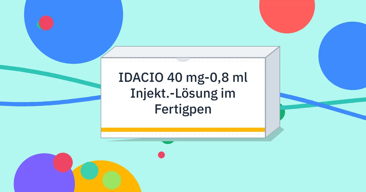 Symbolbild: Packung mit der Aufschrift IDACIO 40 mg-0,8 ml Injekt.-Lösung im Fertigpen (PZN 20595171) – Verfügbarkeit und Bezug in Apotheken in Frankfurt am Main