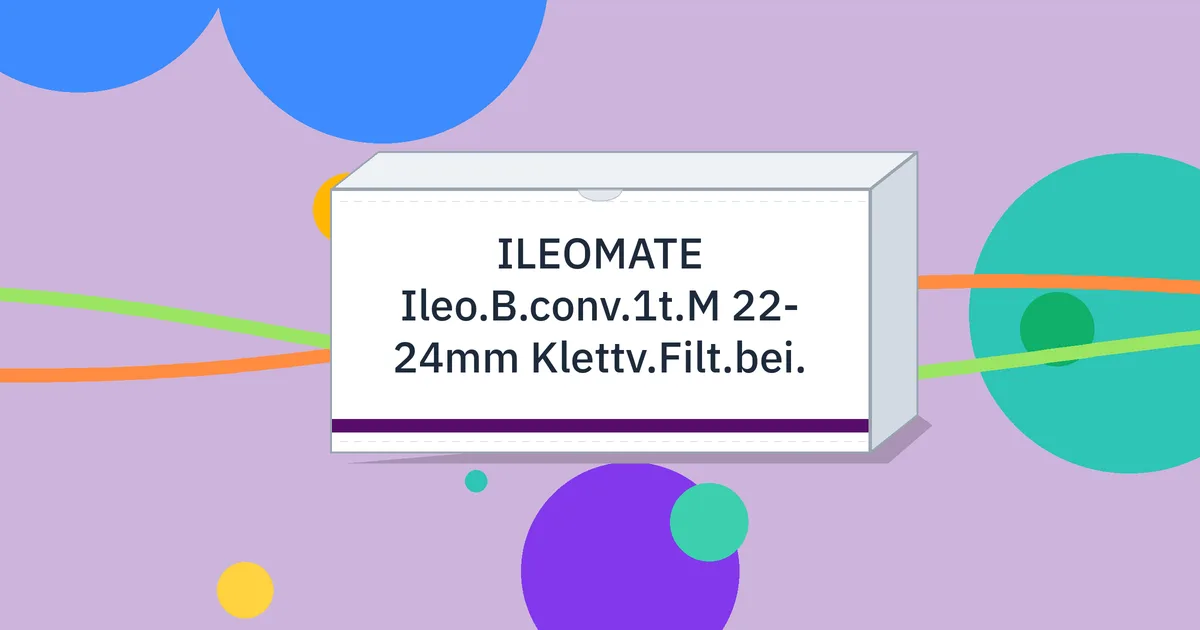 Symbolbild: Packung mit der Aufschrift ILEOMATE Ileo.B.conv.1t.M 22-24mm Klettv.Filt.bei. (PZN 03377225) – Verfügbarkeit und Bezug in Apotheken in Frankfurt am Main
