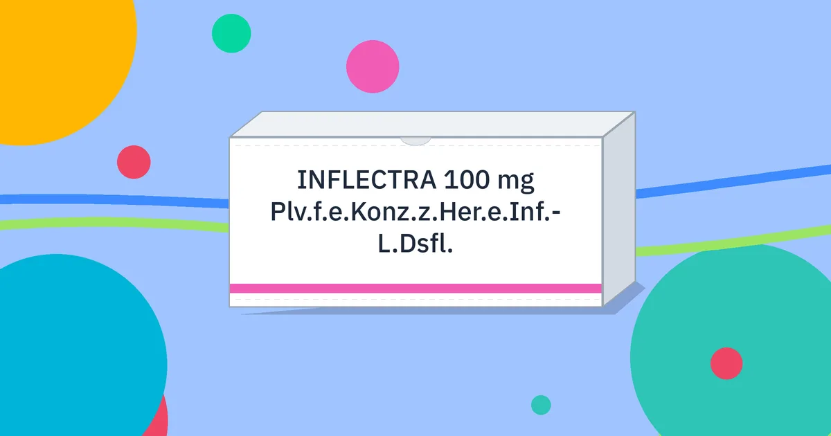 Symbolbild: Packung mit der Aufschrift INFLECTRA 100 mg Plv.f.e.Konz.z.Her.e.Inf.-L.Dsfl. (PZN 11155875) – Verfügbarkeit und Bezug in Apotheken in Frankfurt am Main