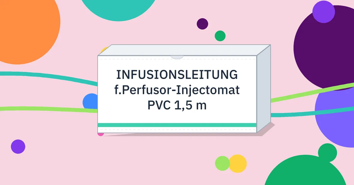 Symbolbild: Packung mit der Aufschrift INFUSIONSLEITUNG f.Perfusor-Injectomat PVC 1,5 m (PZN 07429947) – Verfügbarkeit und Bezug in Apotheken in Frankfurt am Main