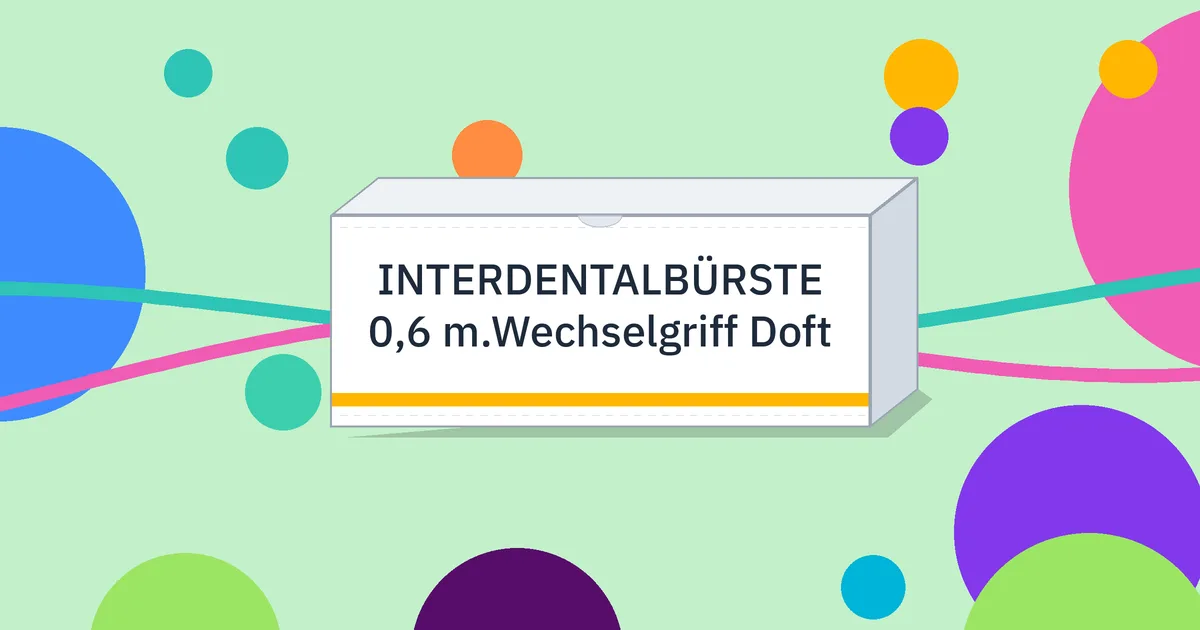 Symbolbild: Packung mit der Aufschrift INTERDENTALBÜRSTE 0,6 m.Wechselgriff Doft (PZN 03109430) – Verfügbarkeit und Bezug in Apotheken in Frankfurt am Main