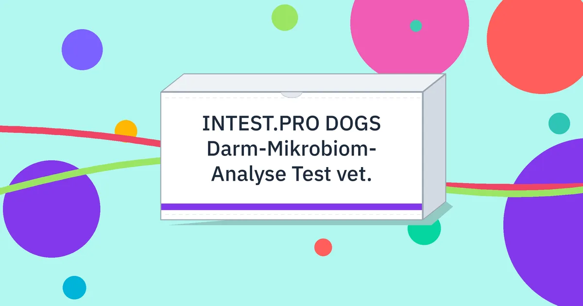 Symbolbild: Packung mit der Aufschrift INTEST.PRO DOGS Darm-Mikrobiom-Analyse Test vet. (PZN 19662956) – Verfügbarkeit und Bezug in Apotheken in Frankfurt am Main