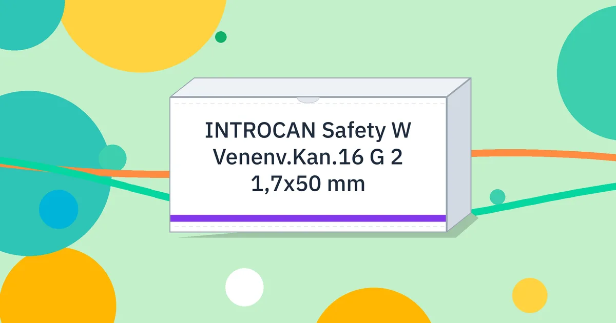 Symbolbild: Packung mit der Aufschrift INTROCAN Safety W Venenv.Kan.16 G 2 1,7x50 mm (PZN 20345250) – Verfügbarkeit und Bezug in Apotheken in Frankfurt am Main