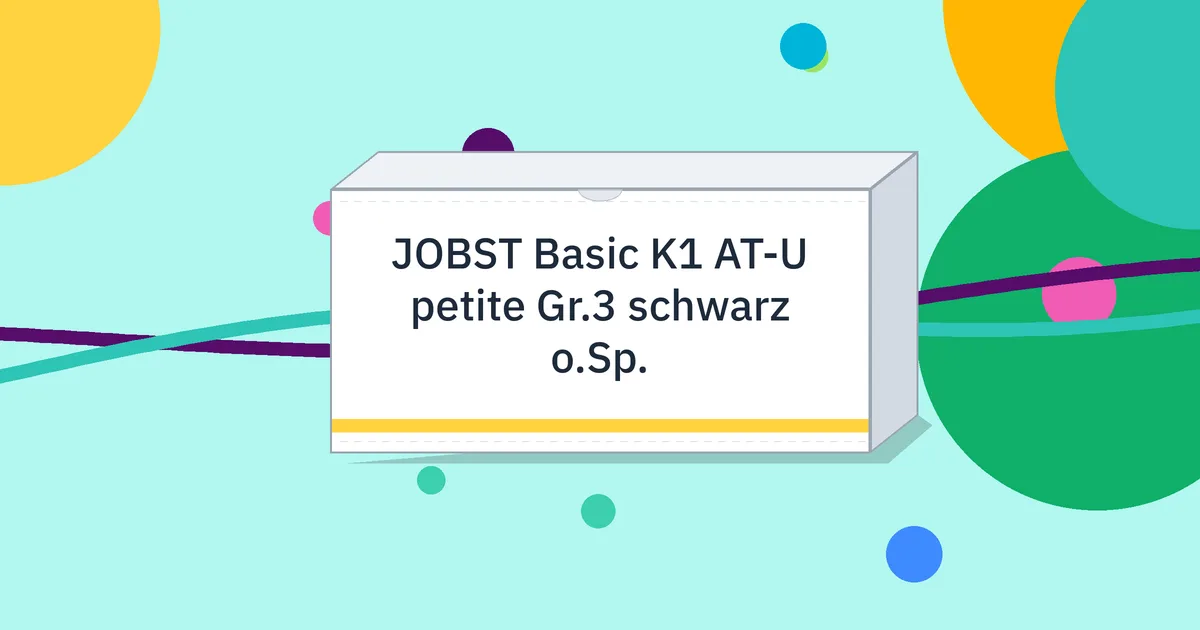 Symbolbild: Packung mit der Aufschrift JOBST Basic K1 AT-U petite Gr.3 schwarz o.Sp. (PZN 15310338) – Verfügbarkeit und Bezug in Apotheken in Frankfurt am Main