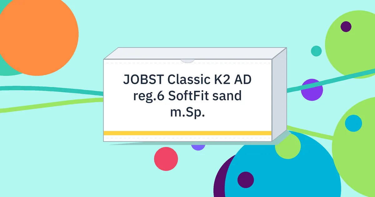 Symbolbild: Packung mit der Aufschrift JOBST Classic K2 AD reg.6 SoftFit sand m.Sp. (PZN 14222129) – Verfügbarkeit und Bezug in Apotheken in Frankfurt am Main