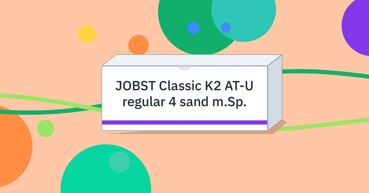 Symbolbild: Packung mit der Aufschrift JOBST Classic K2 AT-U regular 4 sand m.Sp. (PZN 13069329) – Verfügbarkeit und Bezug in Apotheken in Frankfurt am Main
