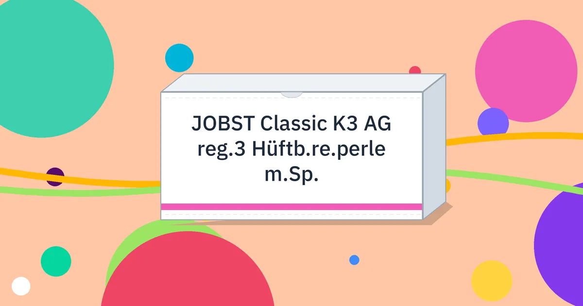 Symbolbild: Packung mit der Aufschrift JOBST Classic K3 AG reg.3 Hüftb.re.perle m.Sp. (PZN 13076217) – Verfügbarkeit und Bezug in Apotheken in Frankfurt am Main