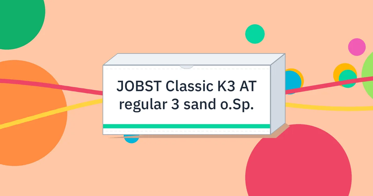 Symbolbild: Packung mit der Aufschrift JOBST Classic K3 AT regular 3 sand o.Sp. (PZN 13078274) – Verfügbarkeit und Bezug in Apotheken in Frankfurt am Main