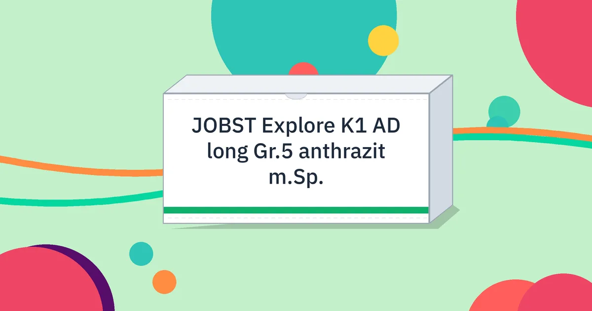 Symbolbild: Packung mit der Aufschrift JOBST Explore K1 AD long Gr.5 anthrazit m.Sp. (PZN 11021241) – Verfügbarkeit und Bezug in Apotheken in Frankfurt am Main