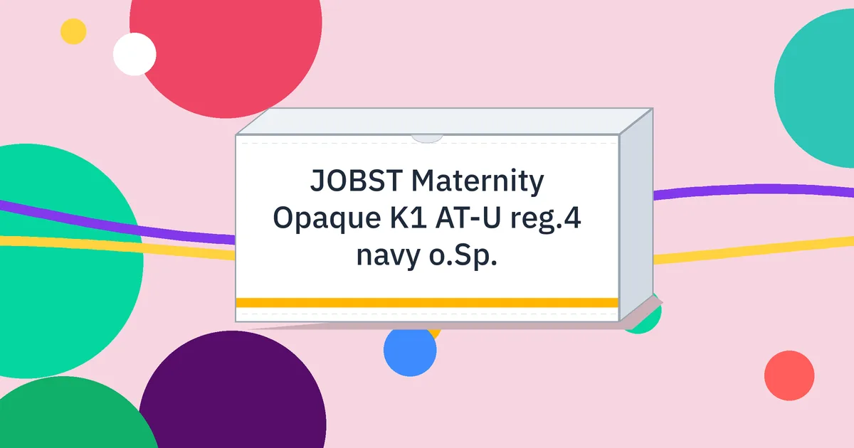 Symbolbild: Packung mit der Aufschrift JOBST Maternity Opaque K1 AT-U reg.4 navy o.Sp. (PZN 15859892) – Verfügbarkeit und Bezug in Apotheken in Frankfurt am Main