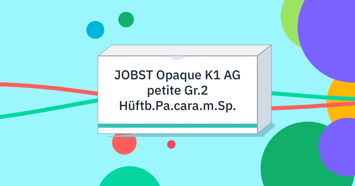 Symbolbild: Packung mit der Aufschrift JOBST Opaque K1 AG petite Gr.2 Hüftb.Pa.cara.m.Sp. (PZN 13098259) – Verfügbarkeit und Bezug in Apotheken in Frankfurt am Main