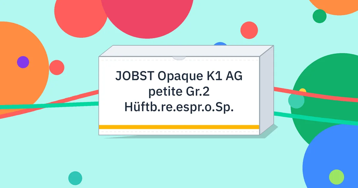 Symbolbild: Packung mit der Aufschrift JOBST Opaque K1 AG petite Gr.2 Hüftb.re.espr.o.Sp. (PZN 16273846) – Verfügbarkeit und Bezug in Apotheken in Frankfurt am Main