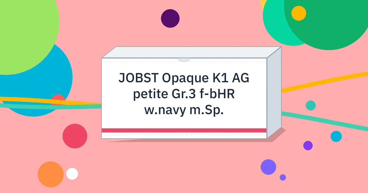 Symbolbild: Packung mit der Aufschrift JOBST Opaque K1 AG petite Gr.3 f-bHR w.navy m.Sp. (PZN 13083967) – Verfügbarkeit und Bezug in Apotheken in Frankfurt am Main