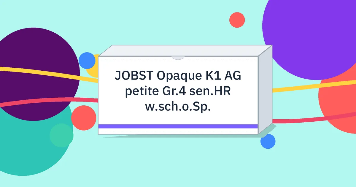 Symbolbild: Packung mit der Aufschrift JOBST Opaque K1 AG petite Gr.4 sen.HR w.sch.o.Sp. (PZN 13089444) – Verfügbarkeit und Bezug in Apotheken in Frankfurt am Main
