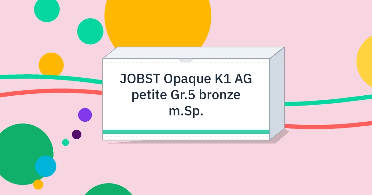 Symbolbild: Packung mit der Aufschrift JOBST Opaque K1 AG petite Gr.5 bronze m.Sp. (PZN 13083312) – Verfügbarkeit und Bezug in Apotheken in Frankfurt am Main
