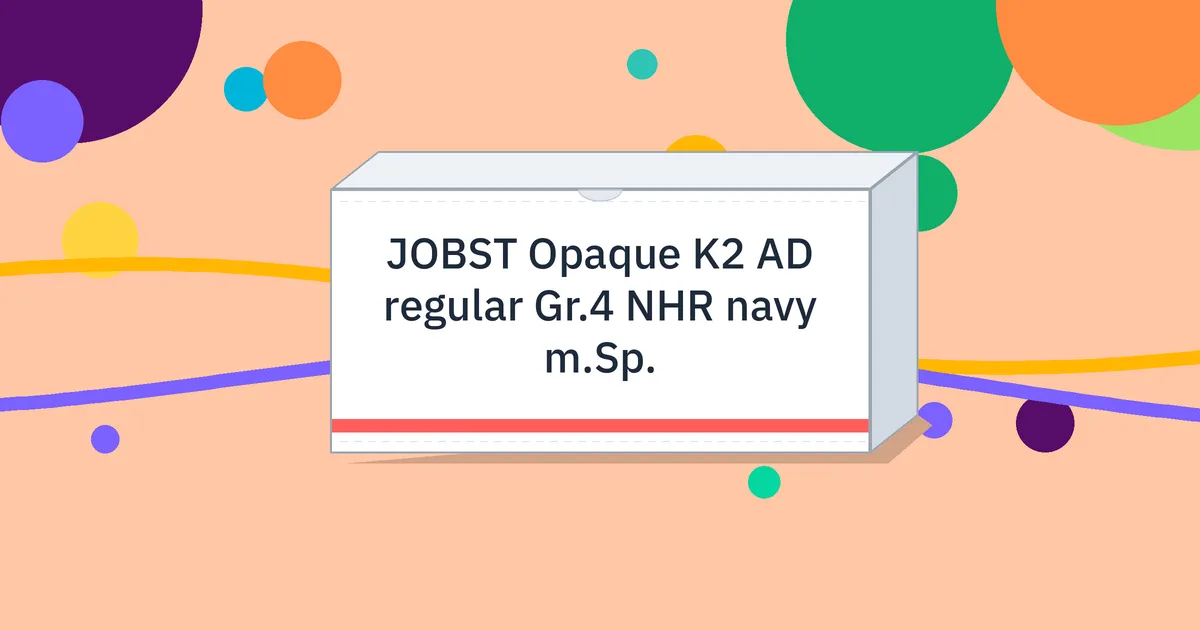 Symbolbild: Packung mit der Aufschrift JOBST Opaque K2 AD regular Gr.4 NHR navy m.Sp. (PZN 13110500) – Verfügbarkeit und Bezug in Apotheken in Frankfurt am Main