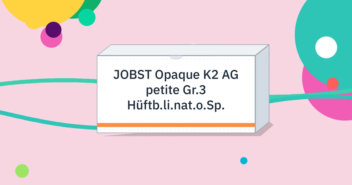 Symbolbild: Packung mit der Aufschrift JOBST Opaque K2 AG petite Gr.3 Hüftb.li.nat.o.Sp. (PZN 13114030) – Verfügbarkeit und Bezug in Apotheken in Frankfurt am Main