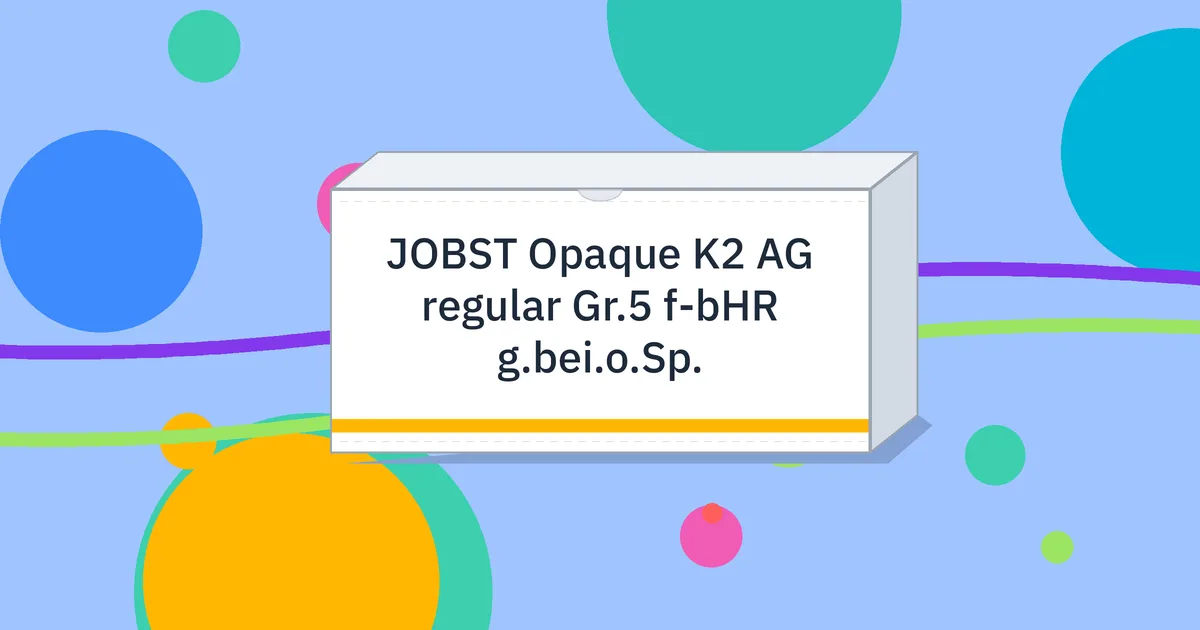 Symbolbild: Packung mit der Aufschrift JOBST Opaque K2 AG regular Gr.5 f-bHR g.bei.o.Sp. (PZN 16280071) – Verfügbarkeit und Bezug in Apotheken in Frankfurt am Main