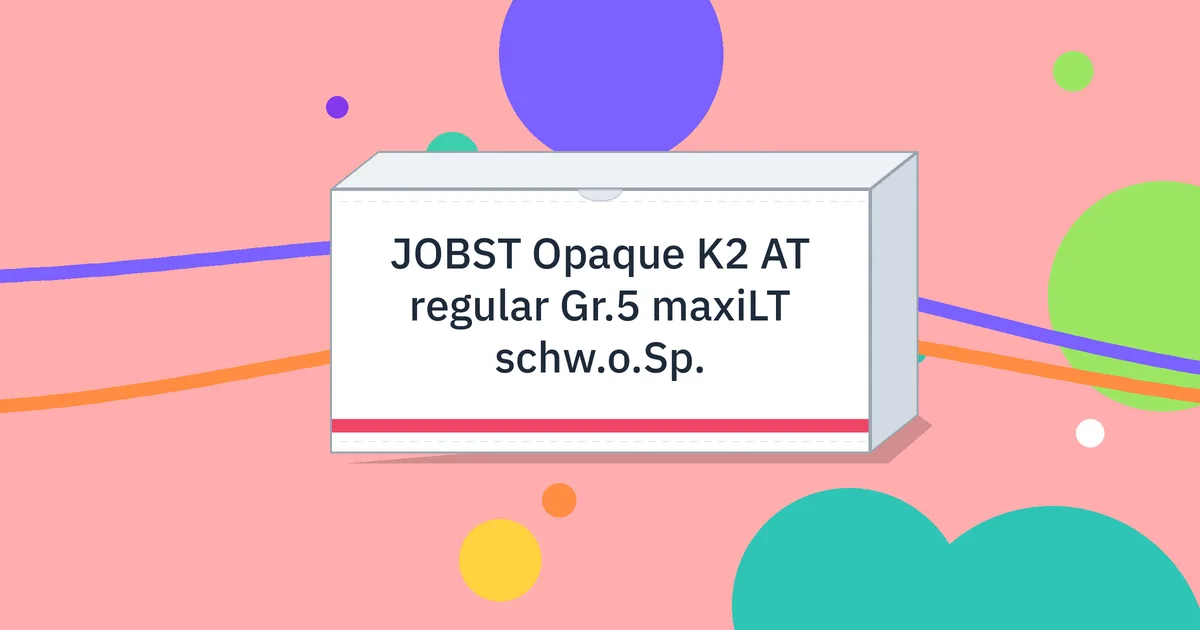 Symbolbild: Packung mit der Aufschrift JOBST Opaque K2 AT regular Gr.5 maxiLT schw.o.Sp. (PZN 13122176) – Verfügbarkeit und Bezug in Apotheken in Frankfurt am Main