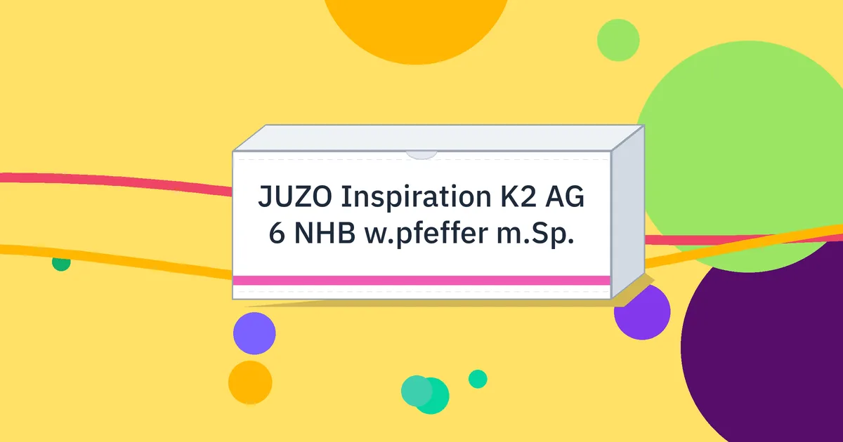 Symbolbild: Packung mit der Aufschrift JUZO Inspiration K2 AG 6 NHB w.pfeffer m.Sp. (PZN 14946850) – Verfügbarkeit und Bezug in Apotheken in Frankfurt am Main