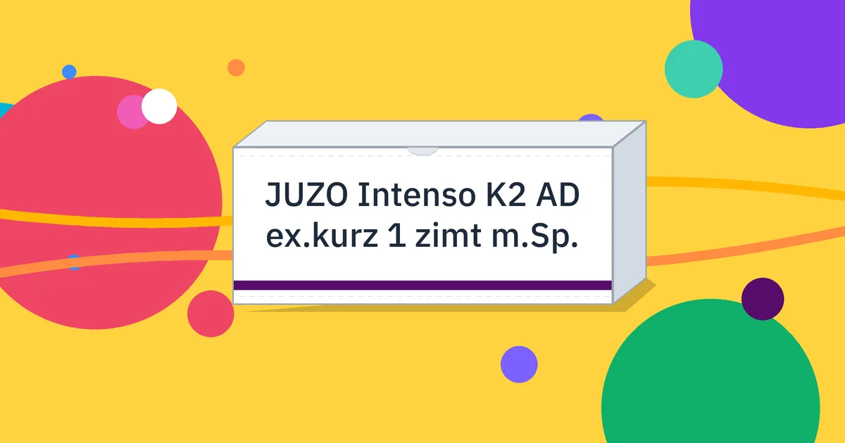 Symbolbild: Packung mit der Aufschrift JUZO Intenso K2 AD ex.kurz 1 zimt m.Sp. (PZN 18607926) – Verfügbarkeit und Bezug in Apotheken in Frankfurt am Main