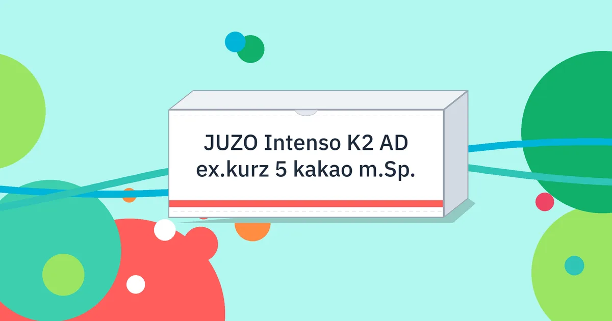 Symbolbild: Packung mit der Aufschrift JUZO Intenso K2 AD ex.kurz 5 kakao m.Sp. (PZN 18608363) – Verfügbarkeit und Bezug in Apotheken in Frankfurt am Main