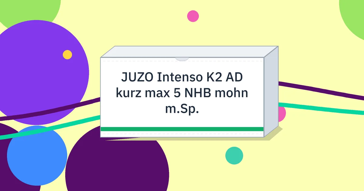 Symbolbild: Packung mit der Aufschrift JUZO Intenso K2 AD kurz max 5 NHB mohn m.Sp. (PZN 18612407) – Verfügbarkeit und Bezug in Apotheken in Frankfurt am Main