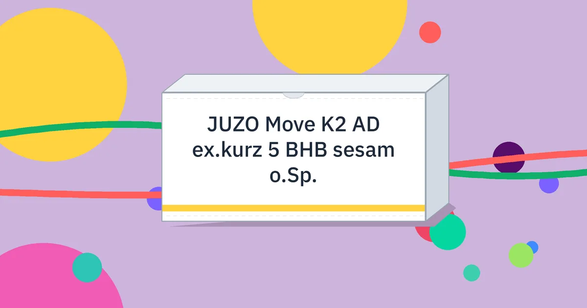 Symbolbild: Packung mit der Aufschrift JUZO Move K2 AD ex.kurz 5 BHB sesam o.Sp. (PZN 18511008) – Verfügbarkeit und Bezug in Apotheken in Frankfurt am Main
