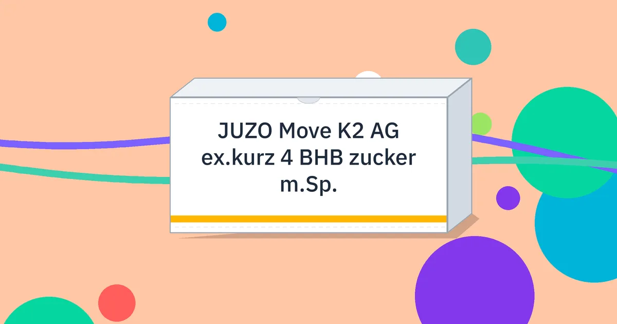 Symbolbild: Packung mit der Aufschrift JUZO Move K2 AG ex.kurz 4 BHB zucker m.Sp. (PZN 18532039) – Verfügbarkeit und Bezug in Apotheken in Frankfurt am Main